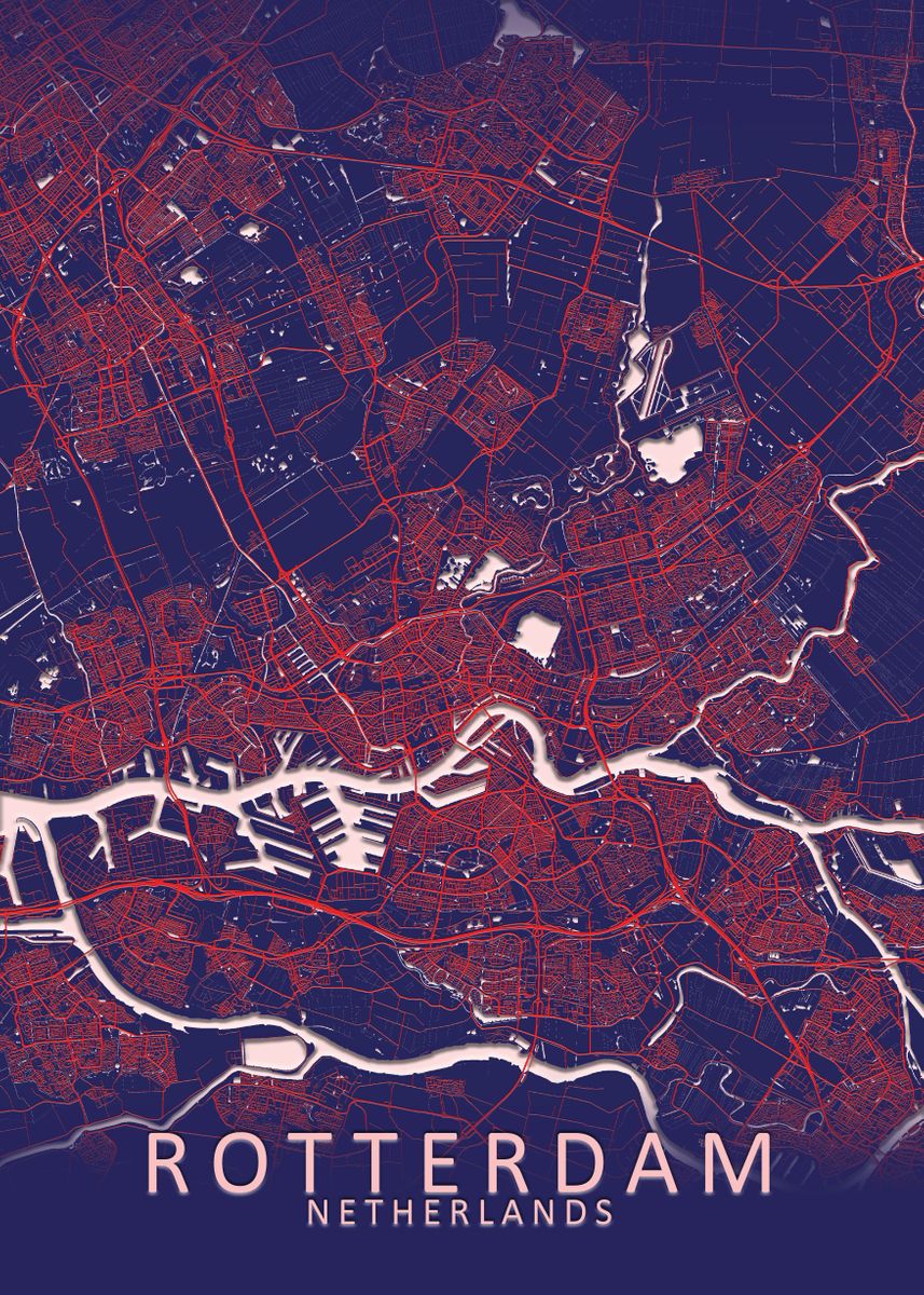 'Rotterdam Blue City Map' Poster, picture, metal print, paint by City ...