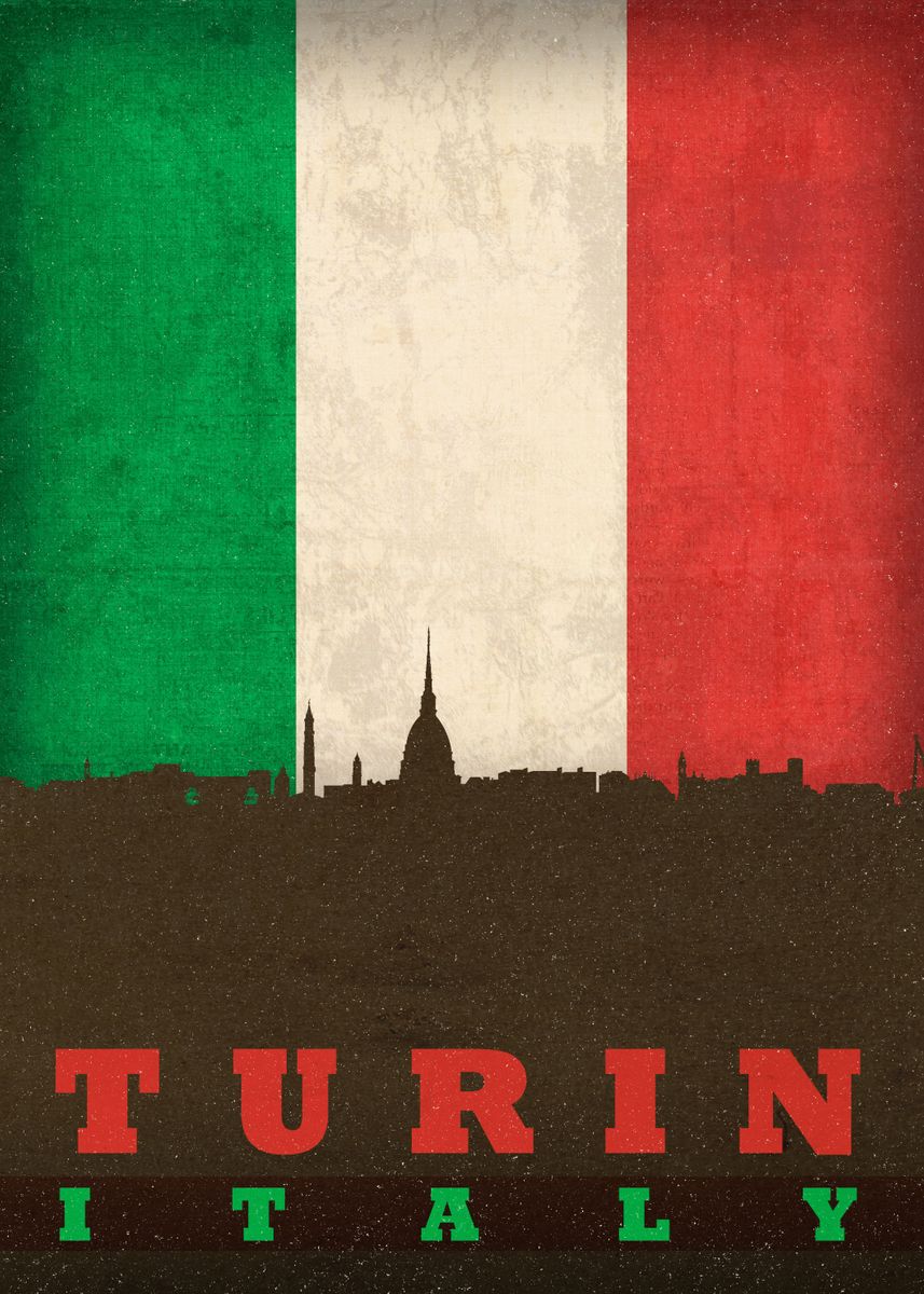 'Turin Italy Skyline Flag' Poster, picture, metal print, paint by ...
