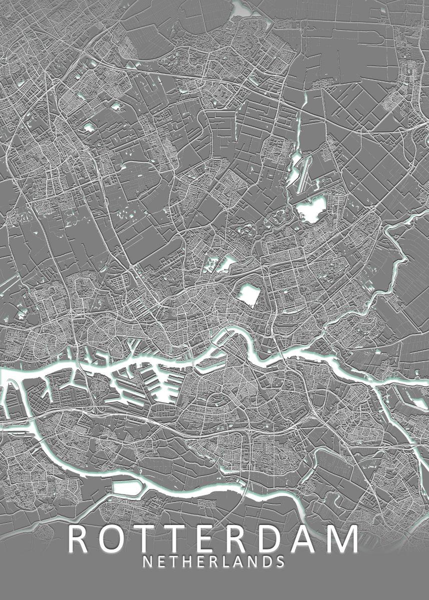 'Rotterdam Grey City Map' Poster by City Map Art Prints | Displate