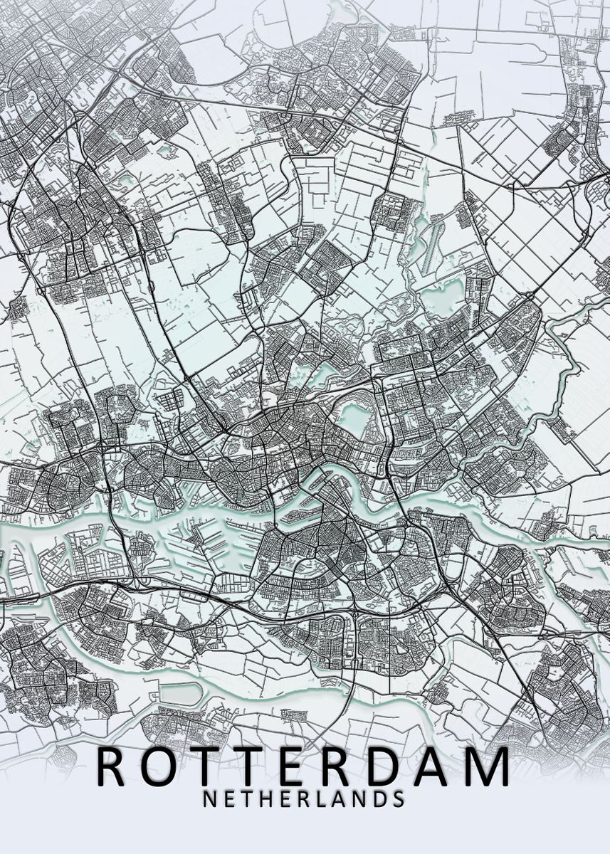 'Rotterdam White City Map' Poster, picture, metal print, paint by City ...