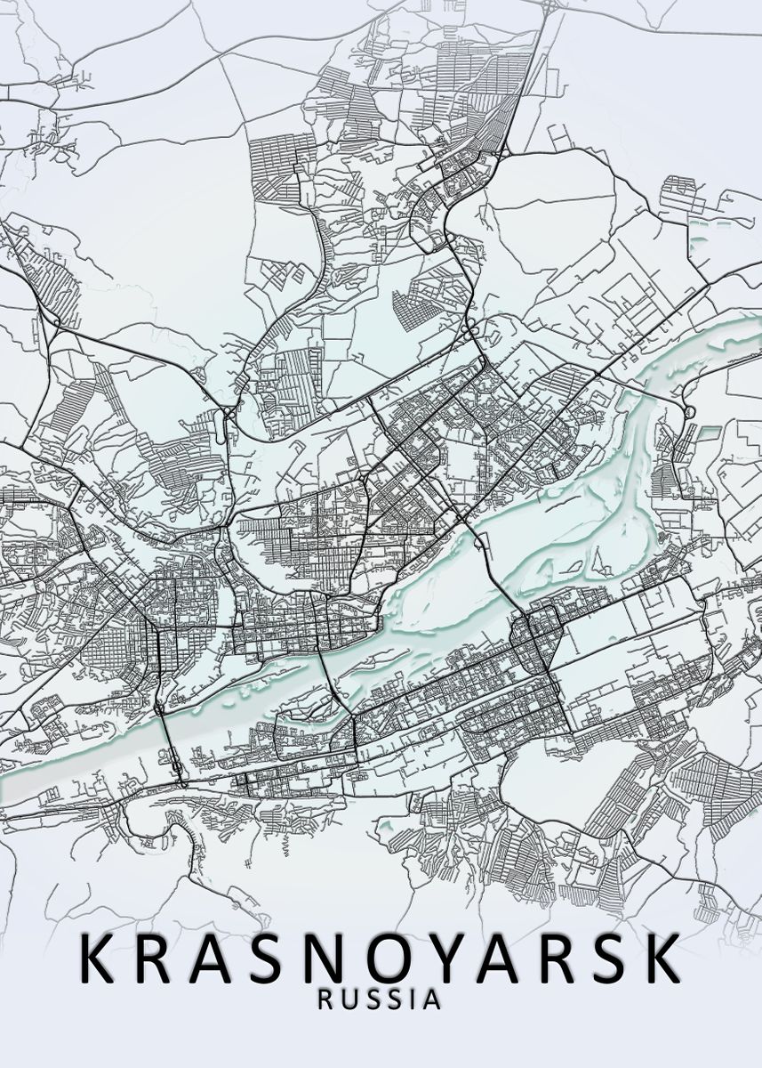 'Krasnoyarsk White City Map' Poster, picture, metal print, paint by ...