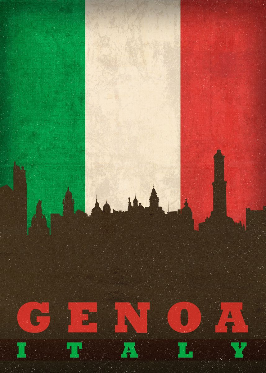 'Genoa Italy City Skyline' Poster, picture, metal print, paint by ...