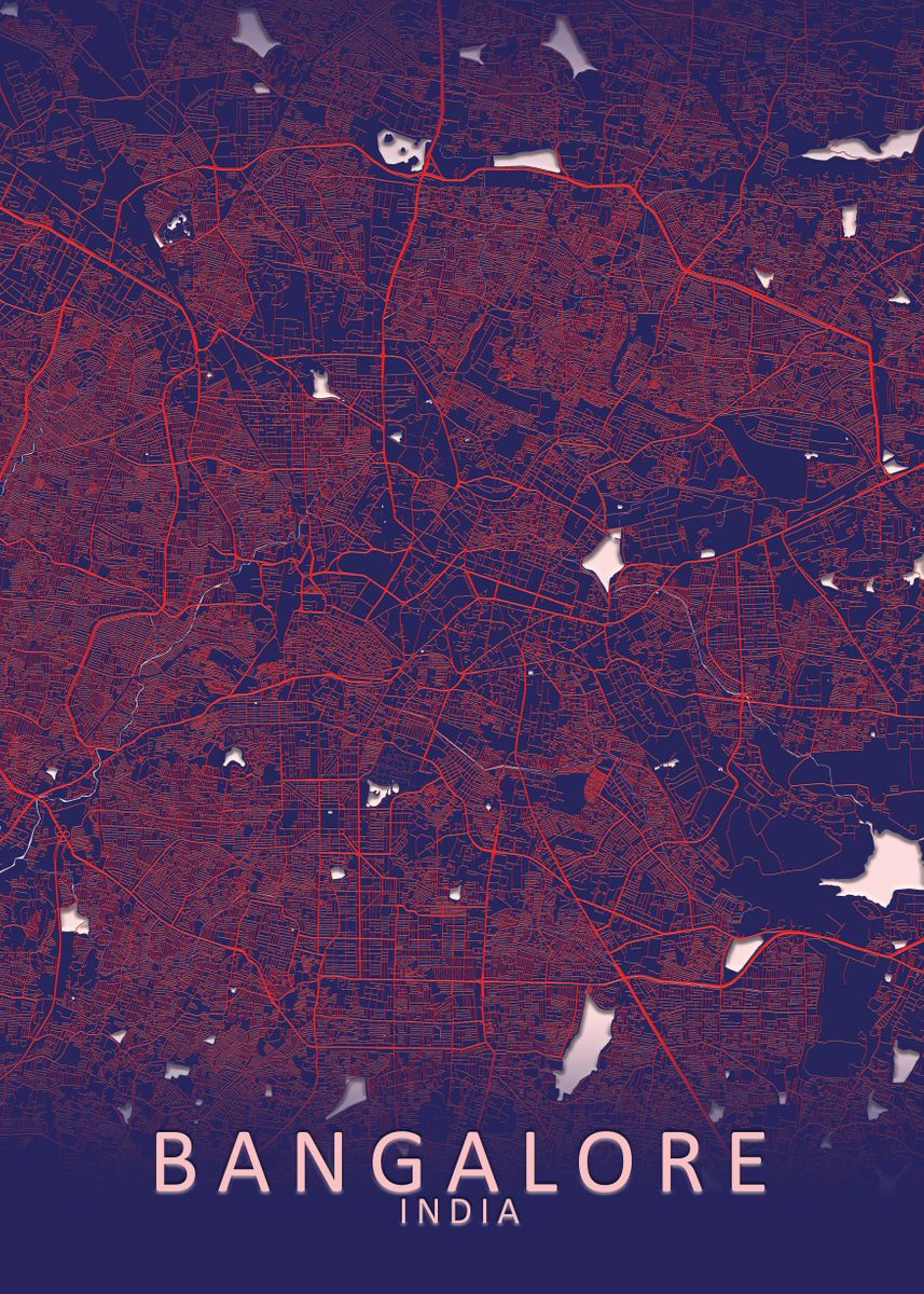 'Bangalore Blue City Map' Poster by City Map Art Prints | Displate