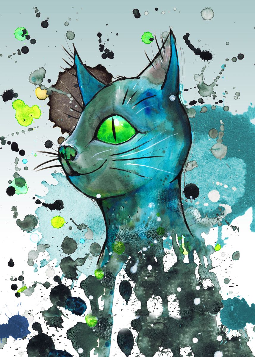 'Wild blue grunge cat' Poster by Bianca Wisseloo | Displate