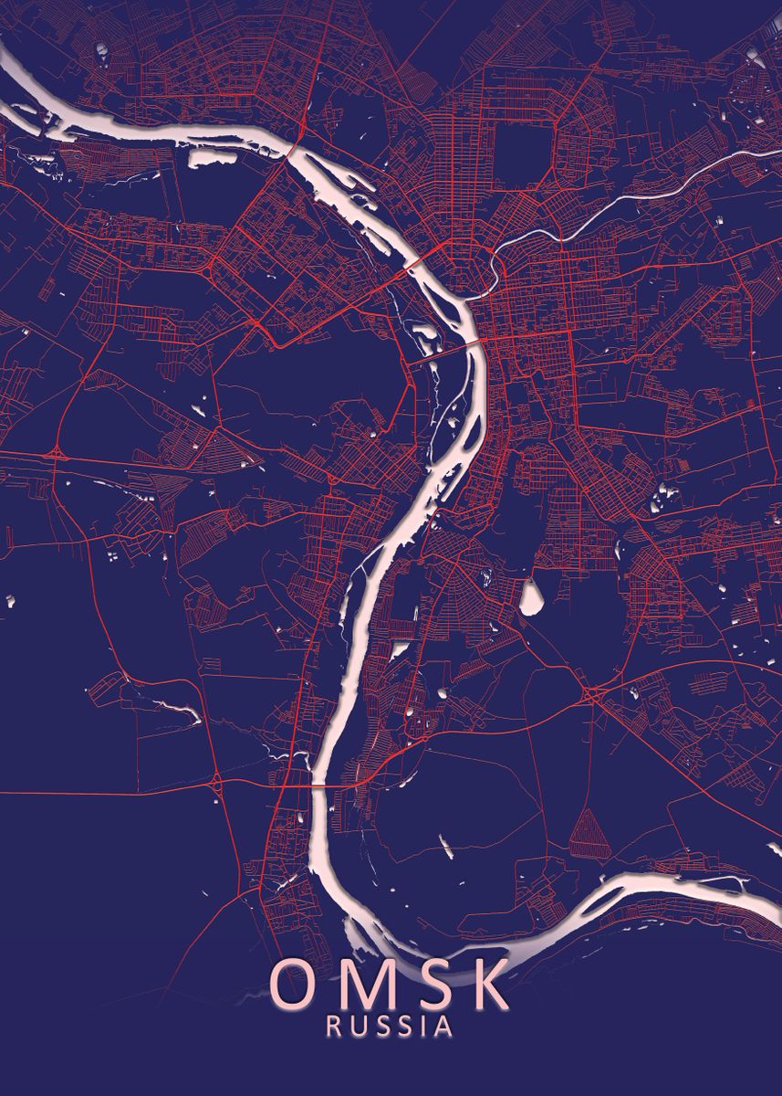 'Omsk Blue City Map' Poster by City Map Art Prints | Displate