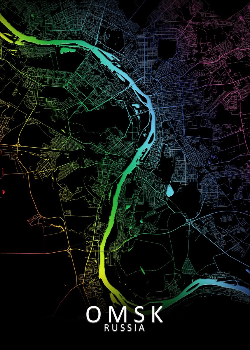 'Omsk Rainbow City Map' Poster by City Map Art Prints | Displate