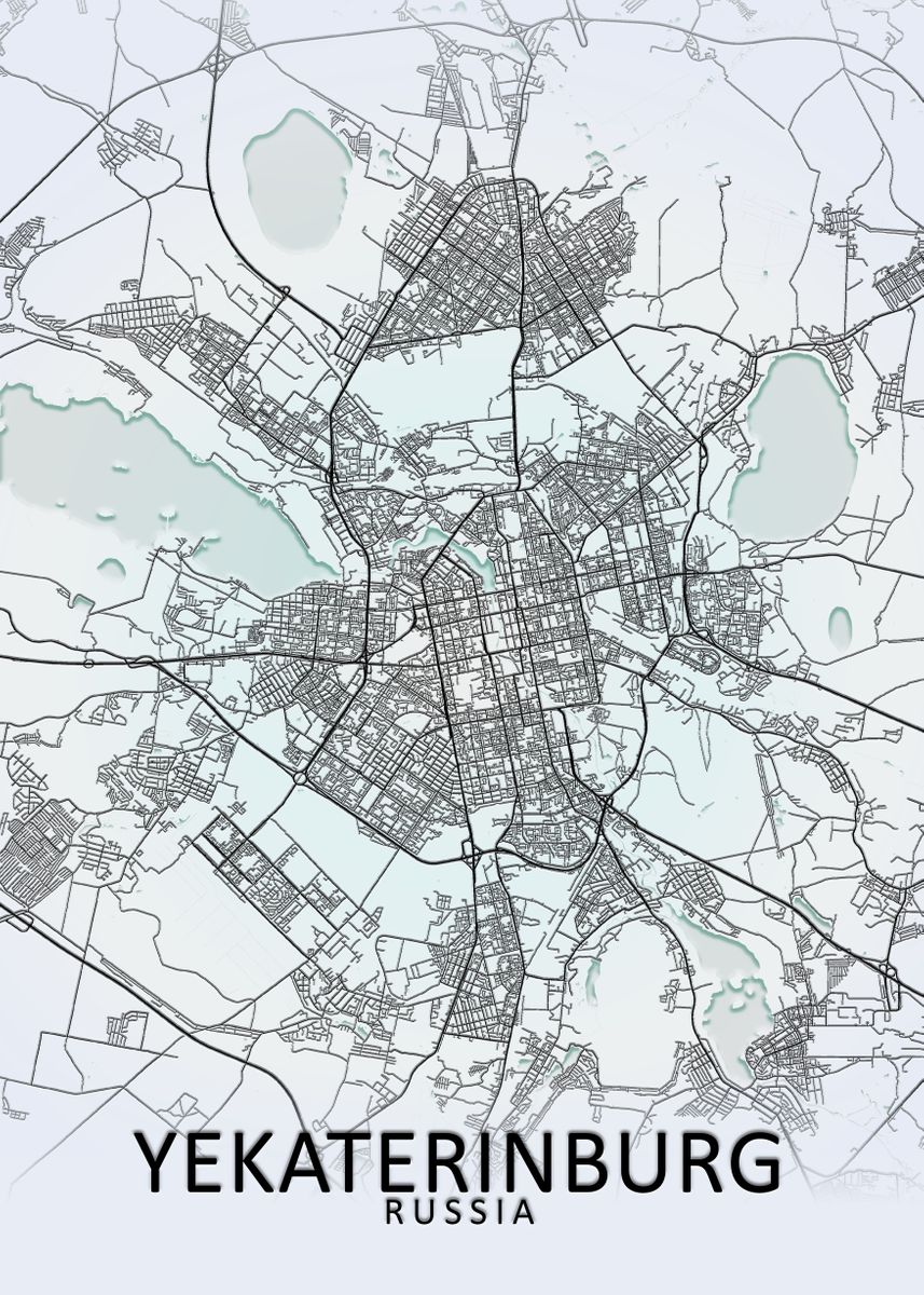 'Yekaterinburg White Map' Poster by City Map Art Prints | Displate