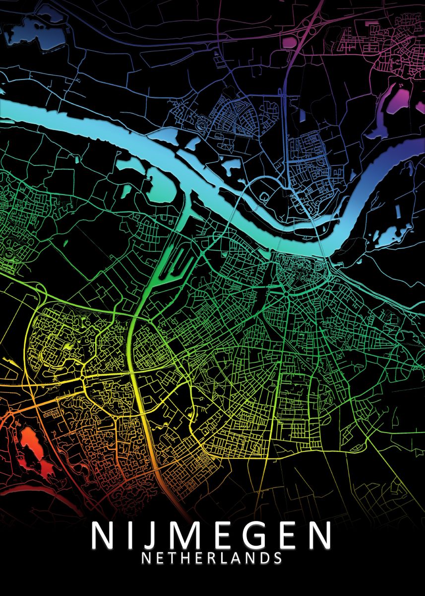'Nijmegen Rainbow City Map' Poster by City Map Art Prints | Displate