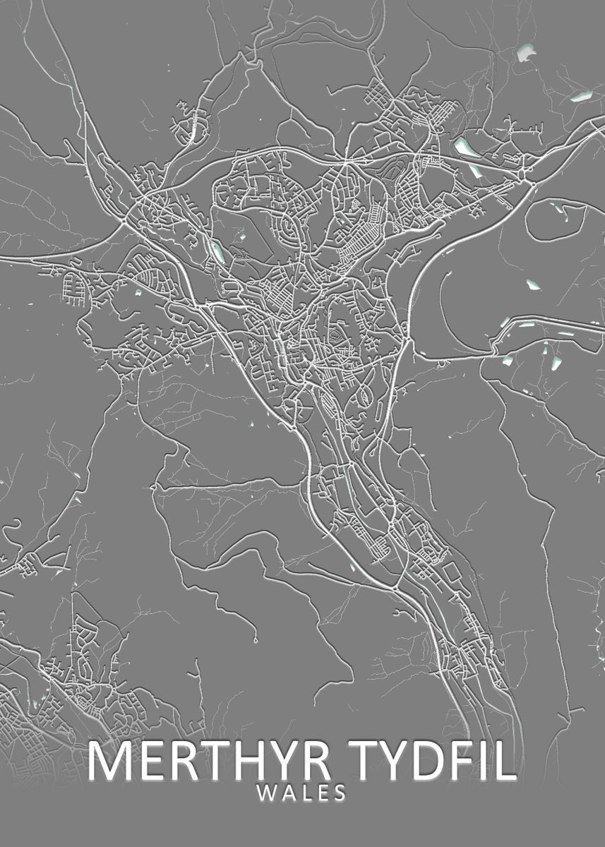 'Merthyr Tydfil Grey Map' Poster by City Map Art Prints | Displate