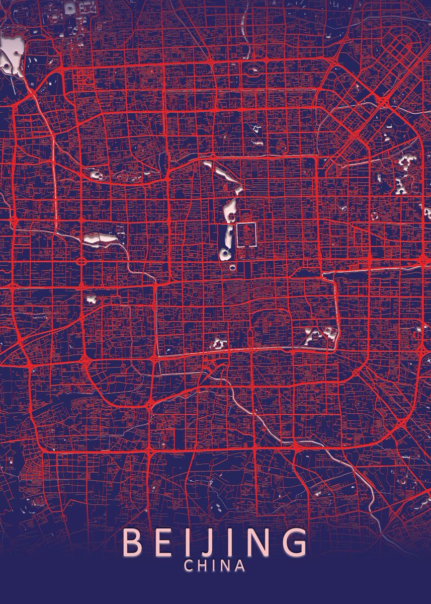 'Beijing Blue City Map' Poster, picture, metal print, paint by City Map ...