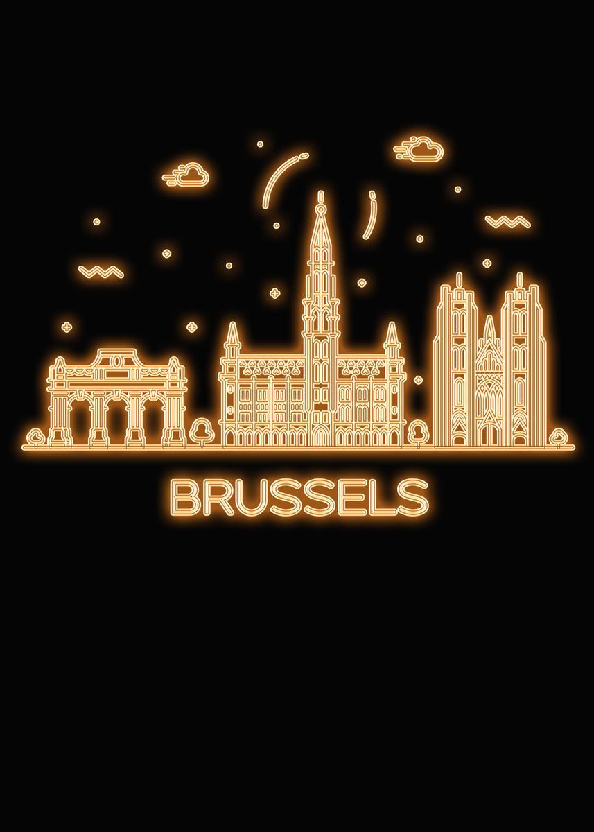 'Brussels Neon Light' Poster, picture, metal print, paint by Bebi Chic ...
