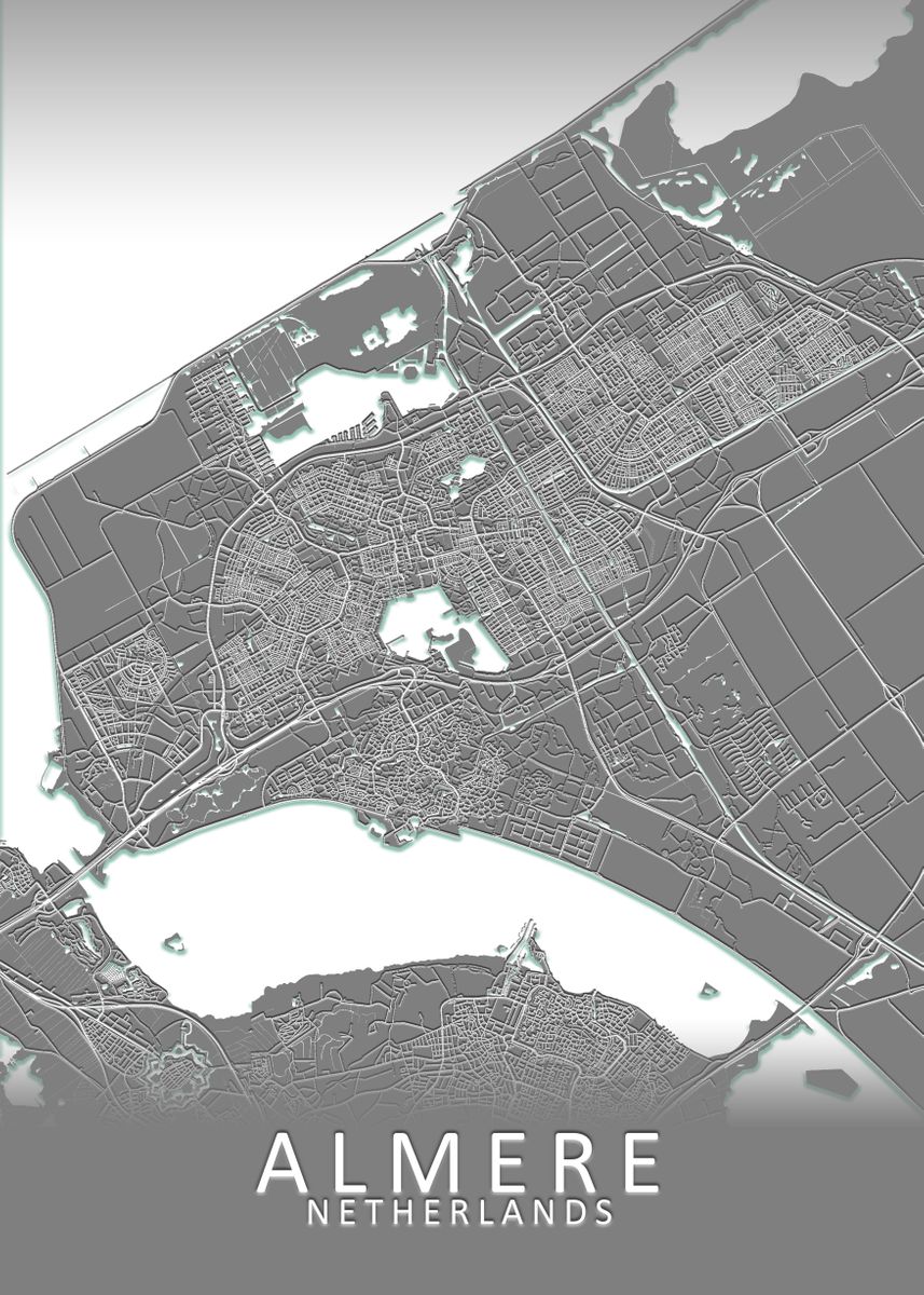 'Almere Grey City Map' Poster, picture, metal print, paint by City Map ...