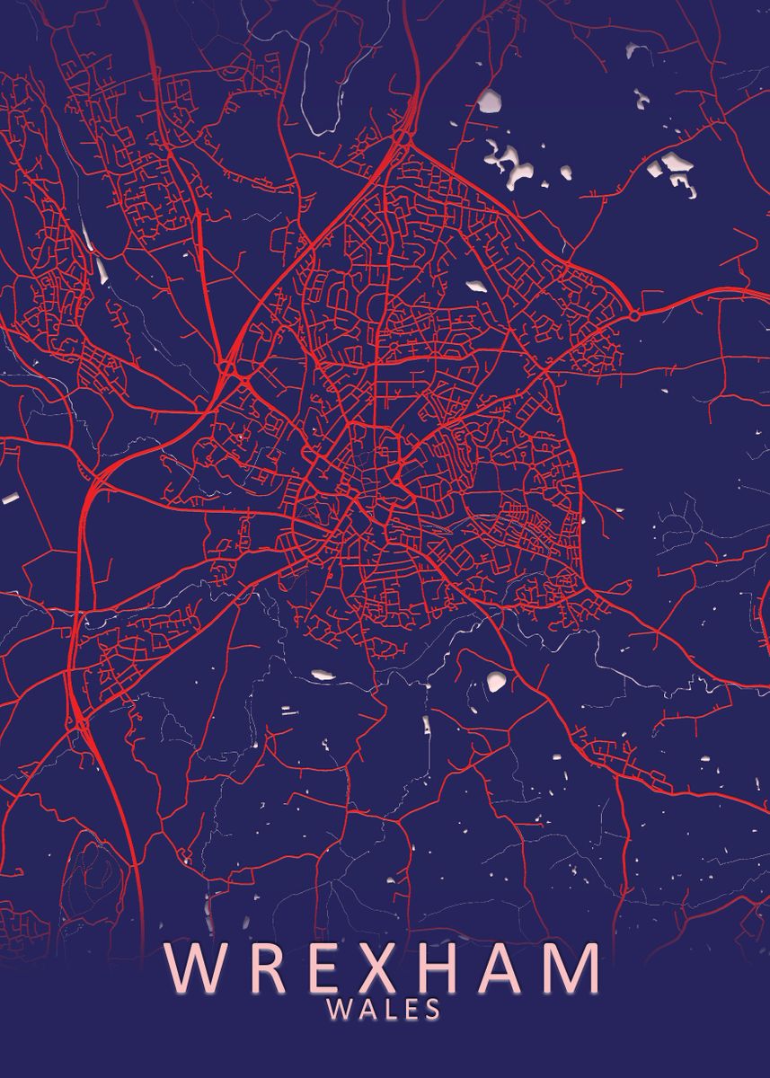 'Wrexham Blue City Map' Poster by City Map Art Prints | Displate
