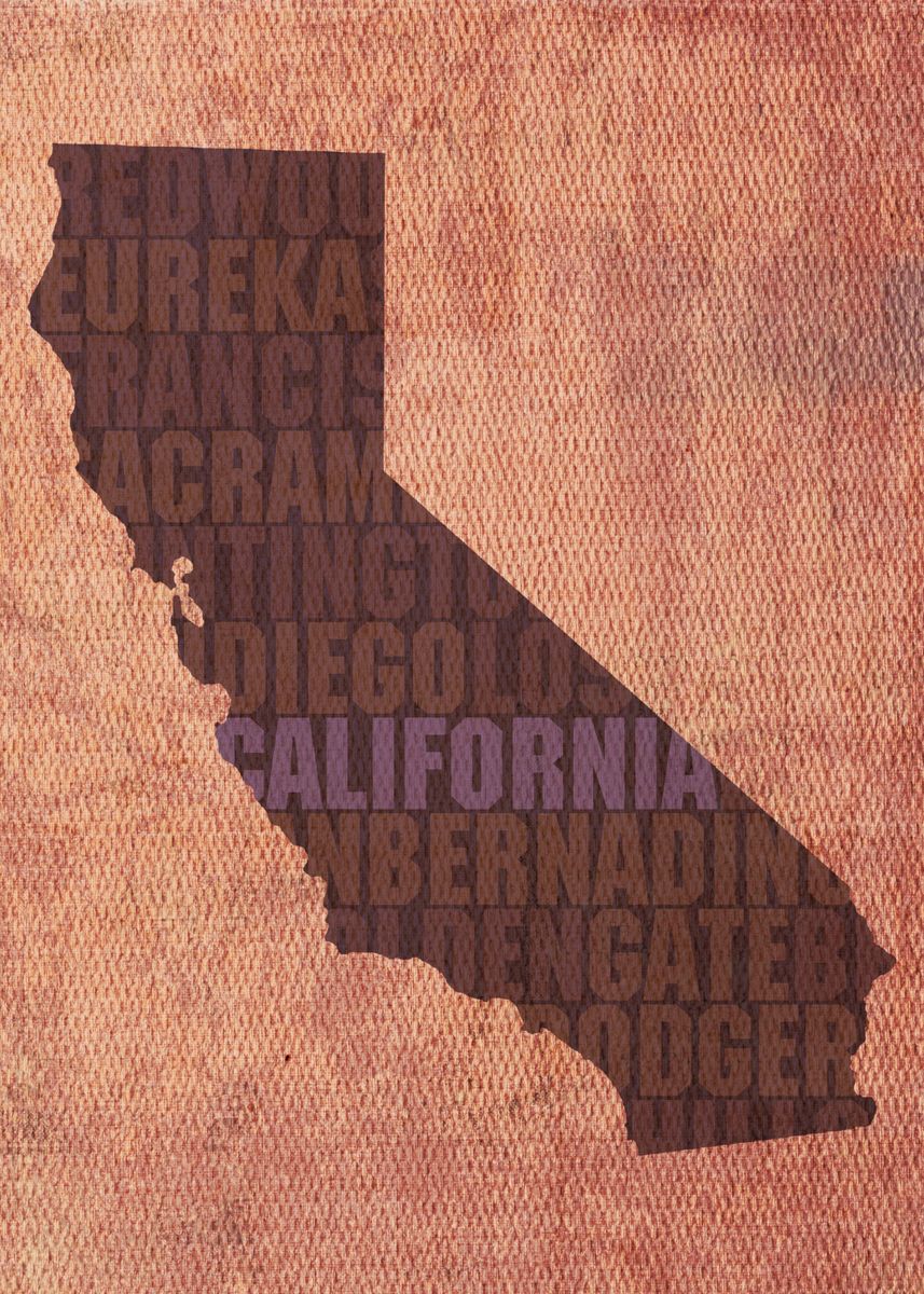 'California State Words Map' Poster, picture, metal print, paint by ...
