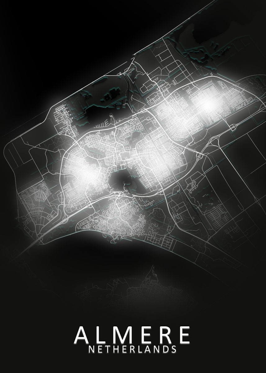 'Almere LED Glow City Map' Poster, picture, metal print, paint by City ...