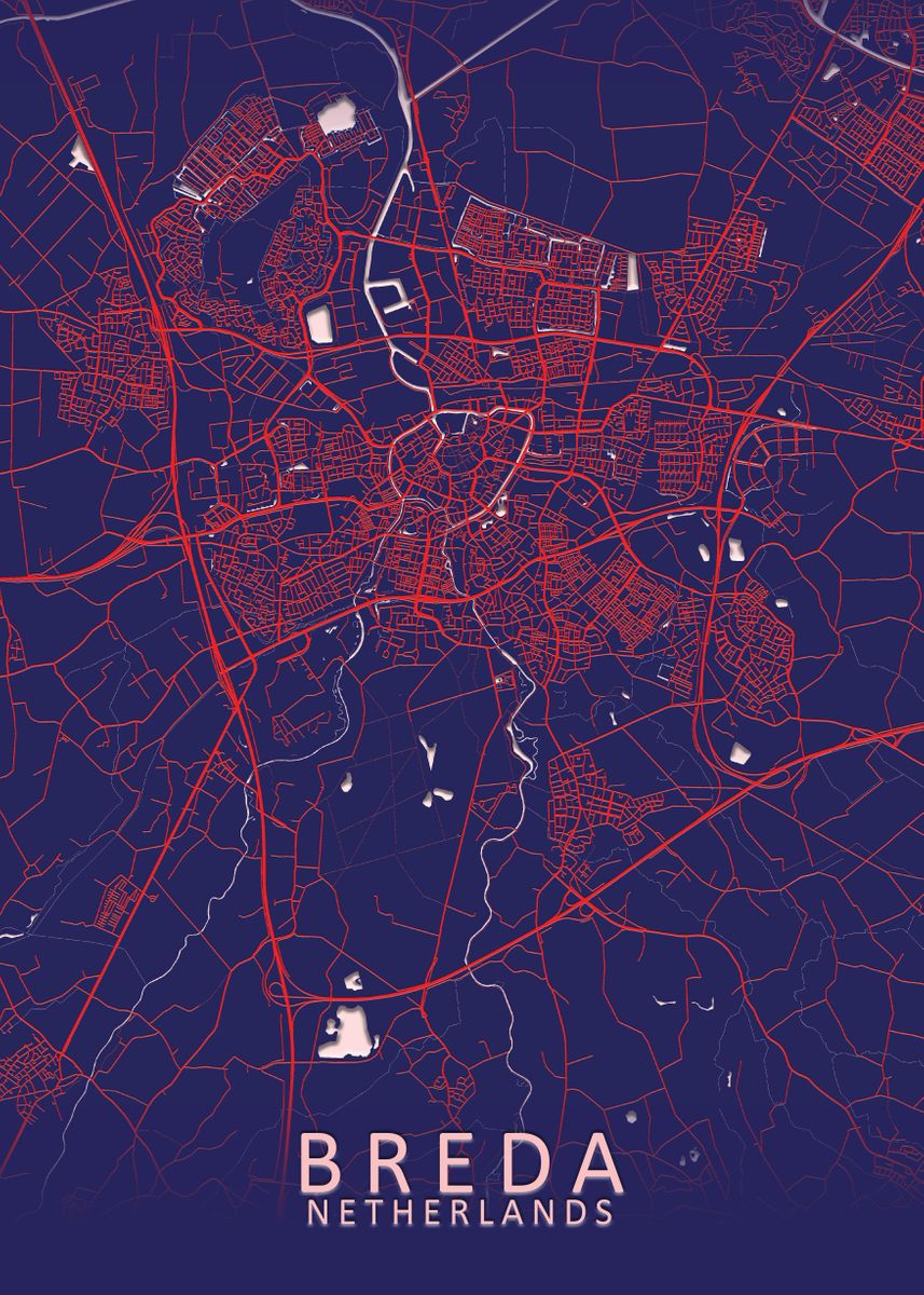'Breda Blue City Map' Poster, picture, metal print, paint by City Map ...