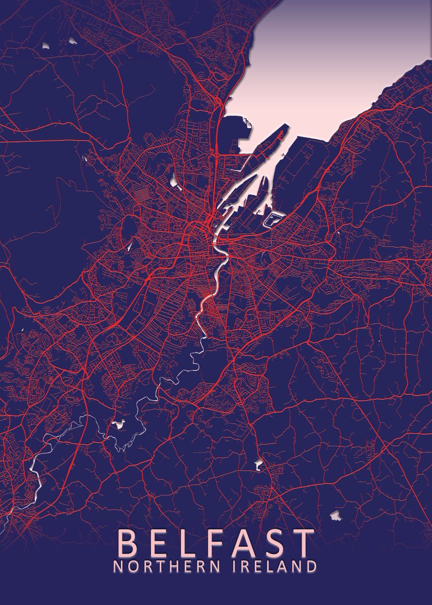 'Belfast Blue City Map' Poster, picture, metal print, paint by City Map ...