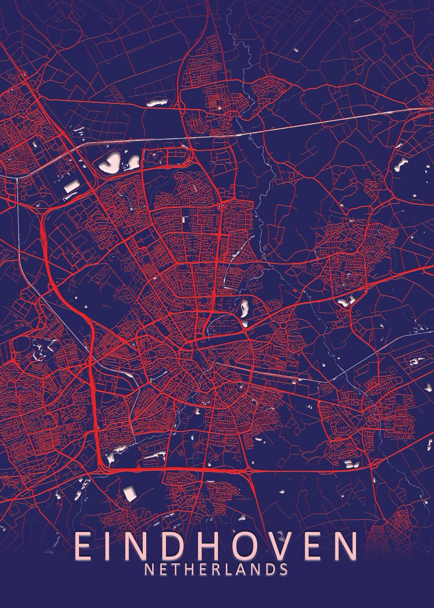 'Eindhoven Blue City Map' Poster by City Map Art Prints | Displate