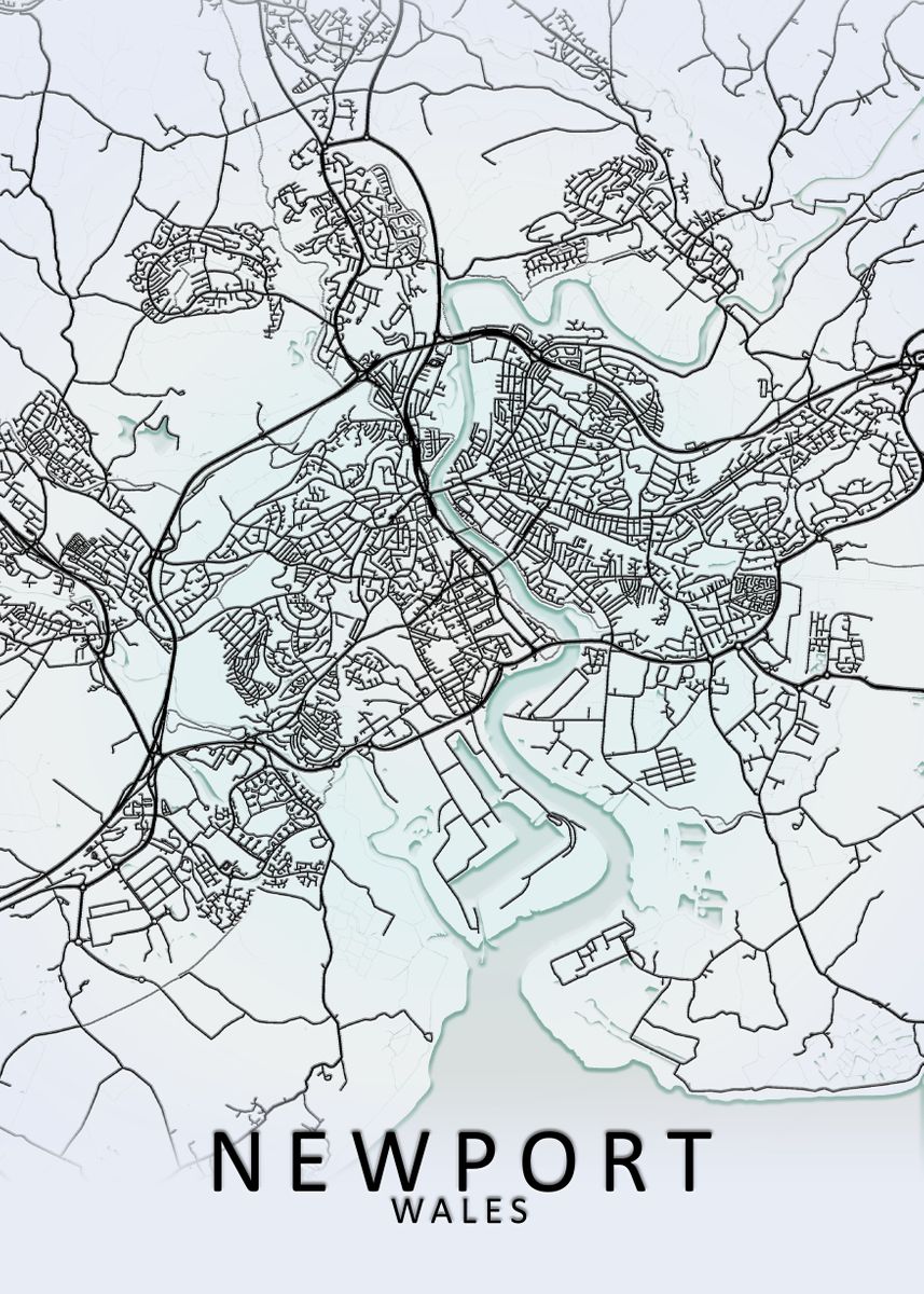 'Newport White City Map' Poster, picture, metal print, paint by City ...