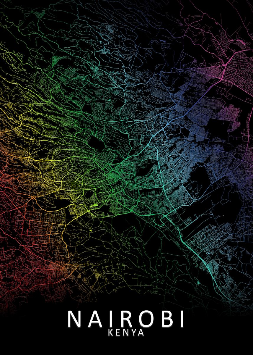 'Nairobi Rainbow City Map' Poster by City Map Art Prints | Displate