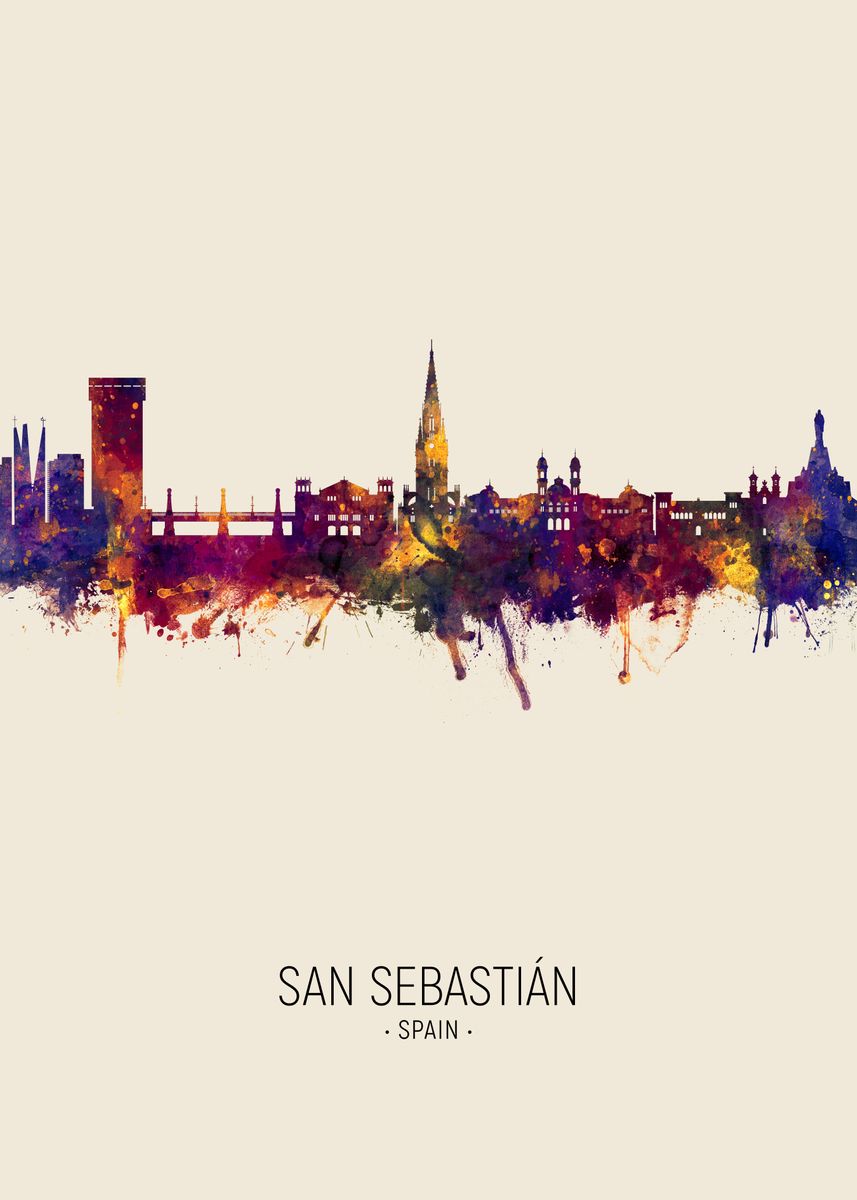 'San Sebastian Skyline' Poster, picture, metal print, paint by Michael ...