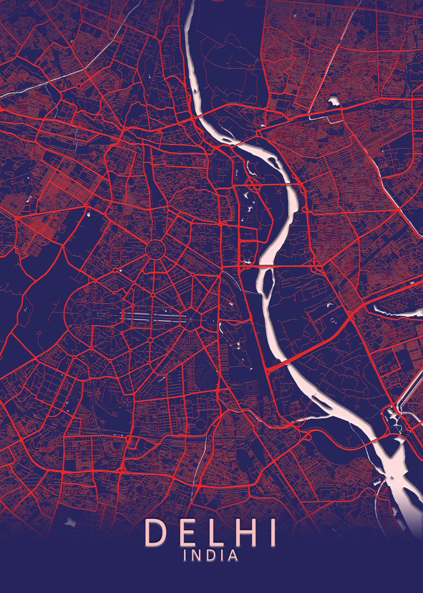 'Delhi Blue City Map' Poster, picture, metal print, paint by City Map ...