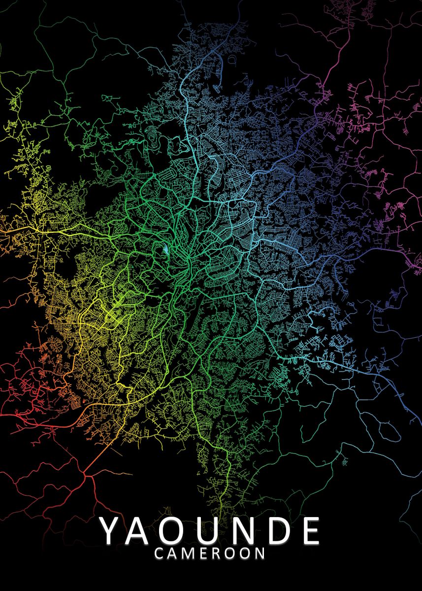 'Yaounde Rainbow City Map' Poster, picture, metal print, paint by City ...