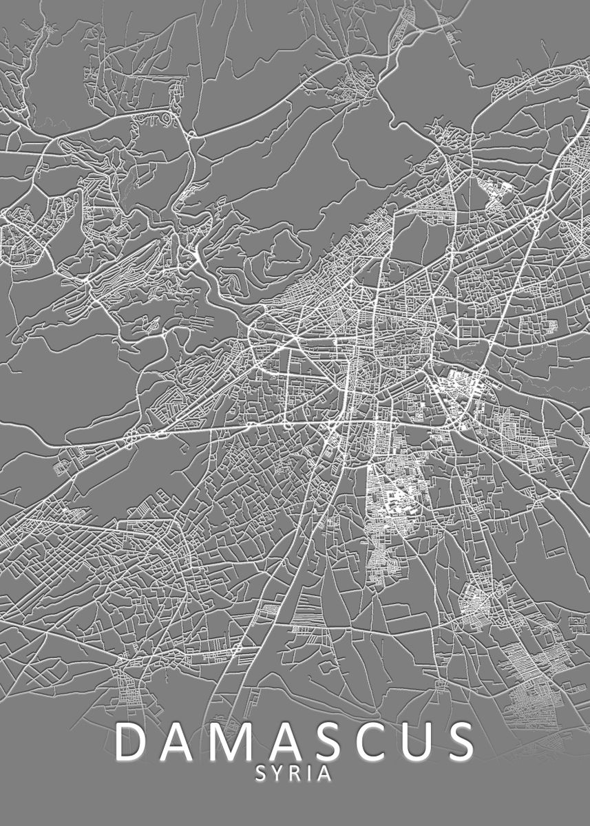 'Damascus Grey City Map' Poster, picture, metal print, paint by City ...