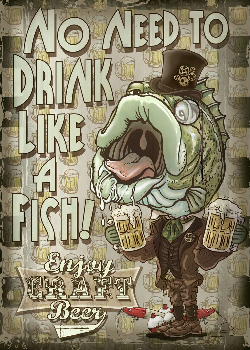 'Craft Beer Bass Fish' Poster, picture, metal print, paint by Mudge ...