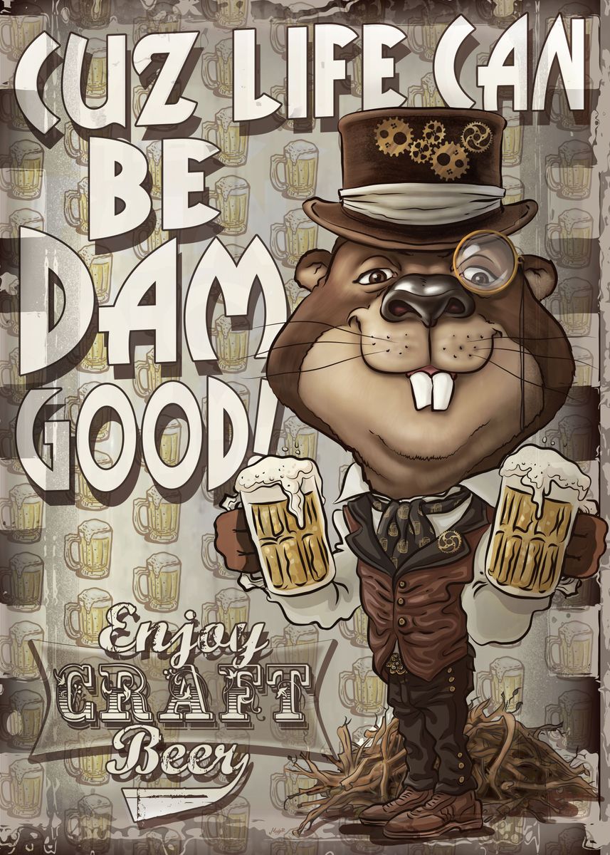 'Retro Beer Beaver' Poster by Mudge Studios | Displate