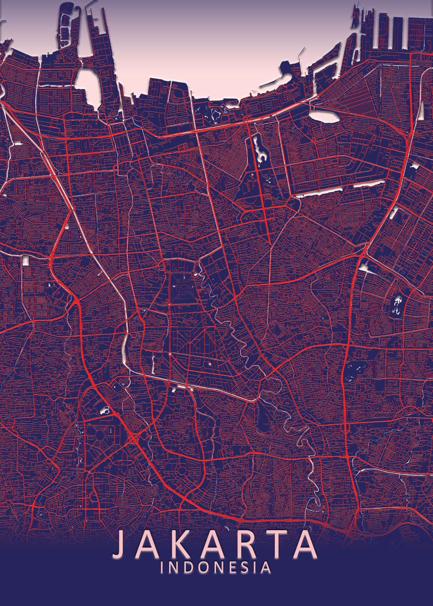 'Jakarta Blue City Map' Poster, picture, metal print, paint by City Map ...