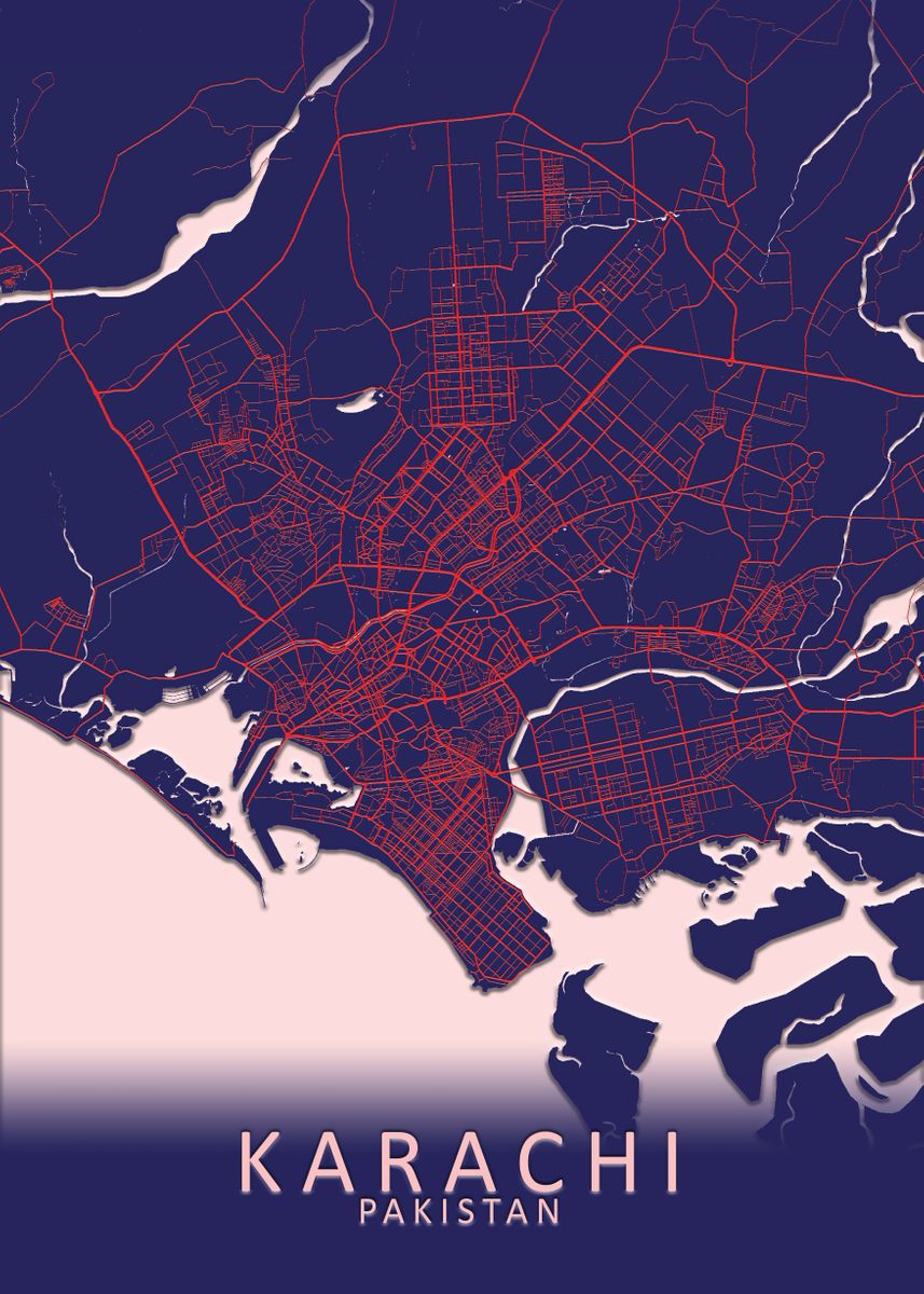 'Karachi Blue City Map' Poster, picture, metal print, paint by City Map ...