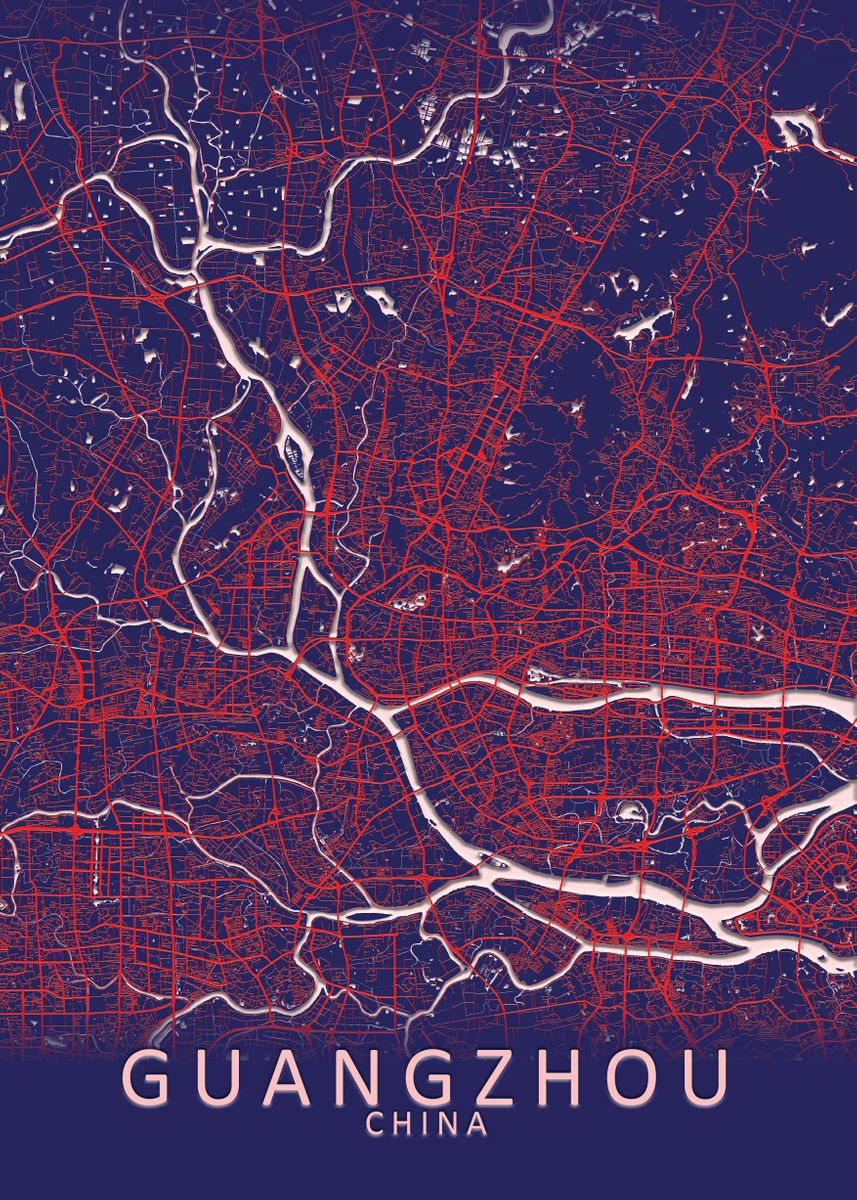 'Guangzhou Blue City Map' Poster, picture, metal print, paint by City ...