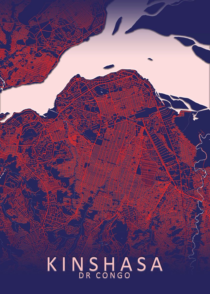 'Kinshasa Blue City Map' Poster, picture, metal print, paint by City ...