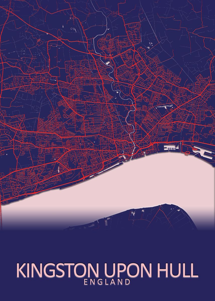 'Hull Blue City Map' Poster, picture, metal print, paint by City Map ...