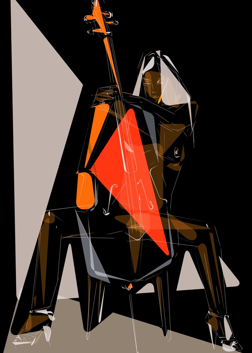 'Red Cello' Poster, picture, metal print, paint by Flos Ruber | Displate