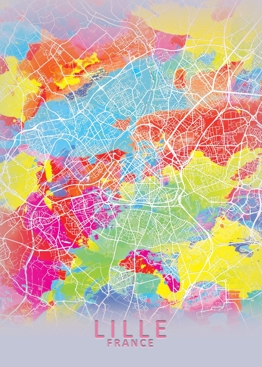 'Lille Splash City Map' Poster, picture, metal print, paint by City Map ...