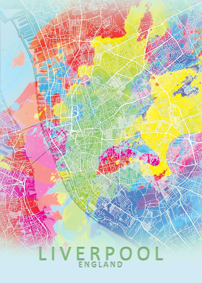 'Liverpool Splash City Map' Poster, picture, metal print, paint by City ...