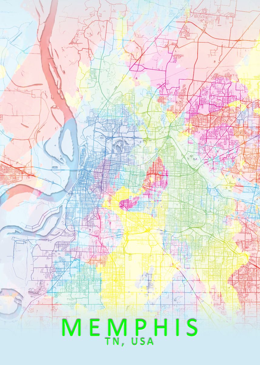 'Memphis Splash City Map' Poster by City Map Art Prints | Displate