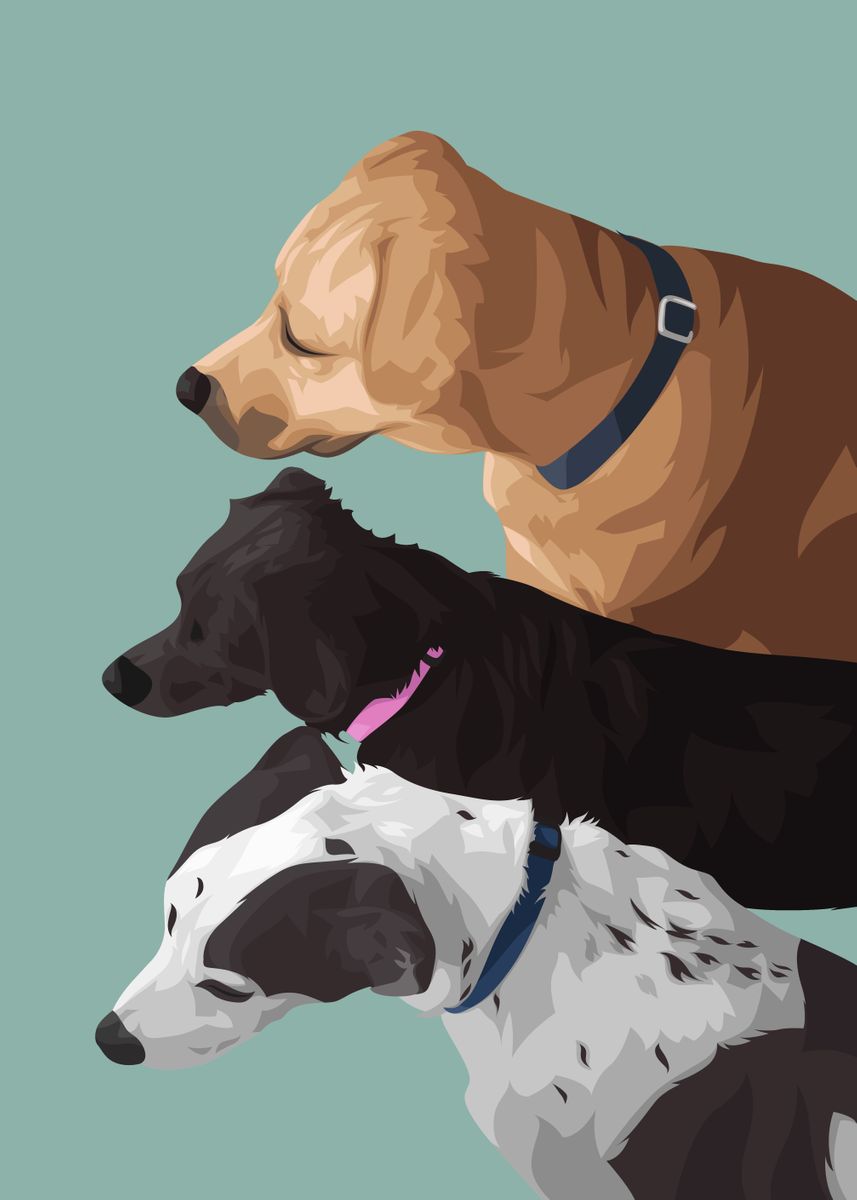 '3 Dog Pet Illustration' Poster, picture, metal print, paint by Uji Art ...