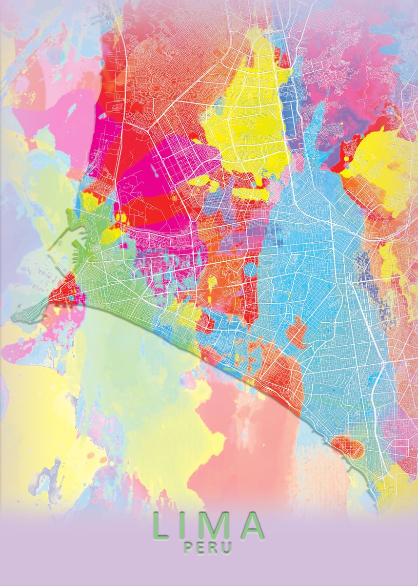 'Lima Splash City Map' Poster, picture, metal print, paint by City Map ...
