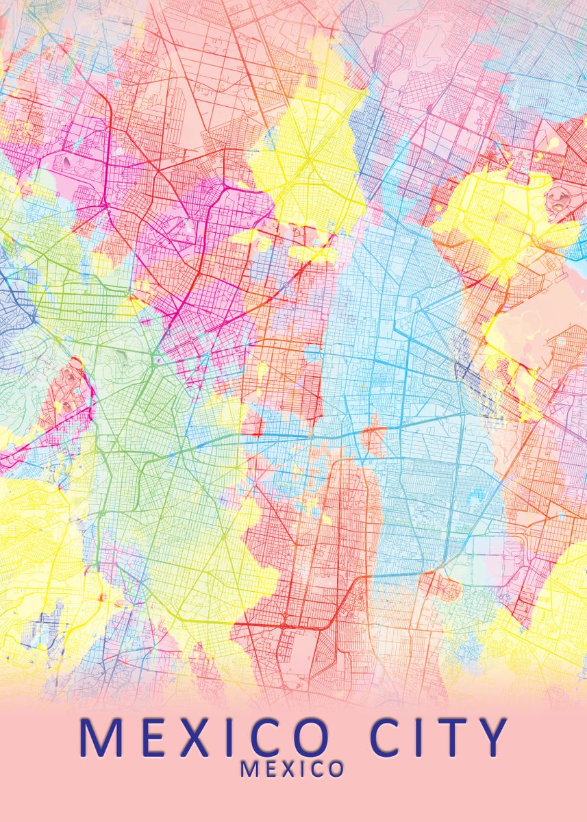 'Mexico City Splash Map' Poster, picture, metal print, paint by City ...