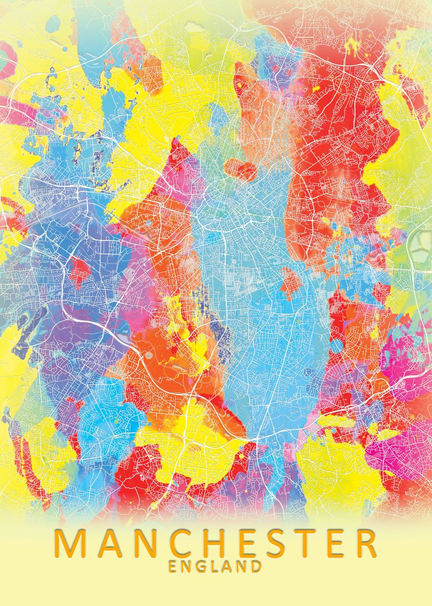 'Manchester Splash City Map' Poster, picture, metal print, paint by ...