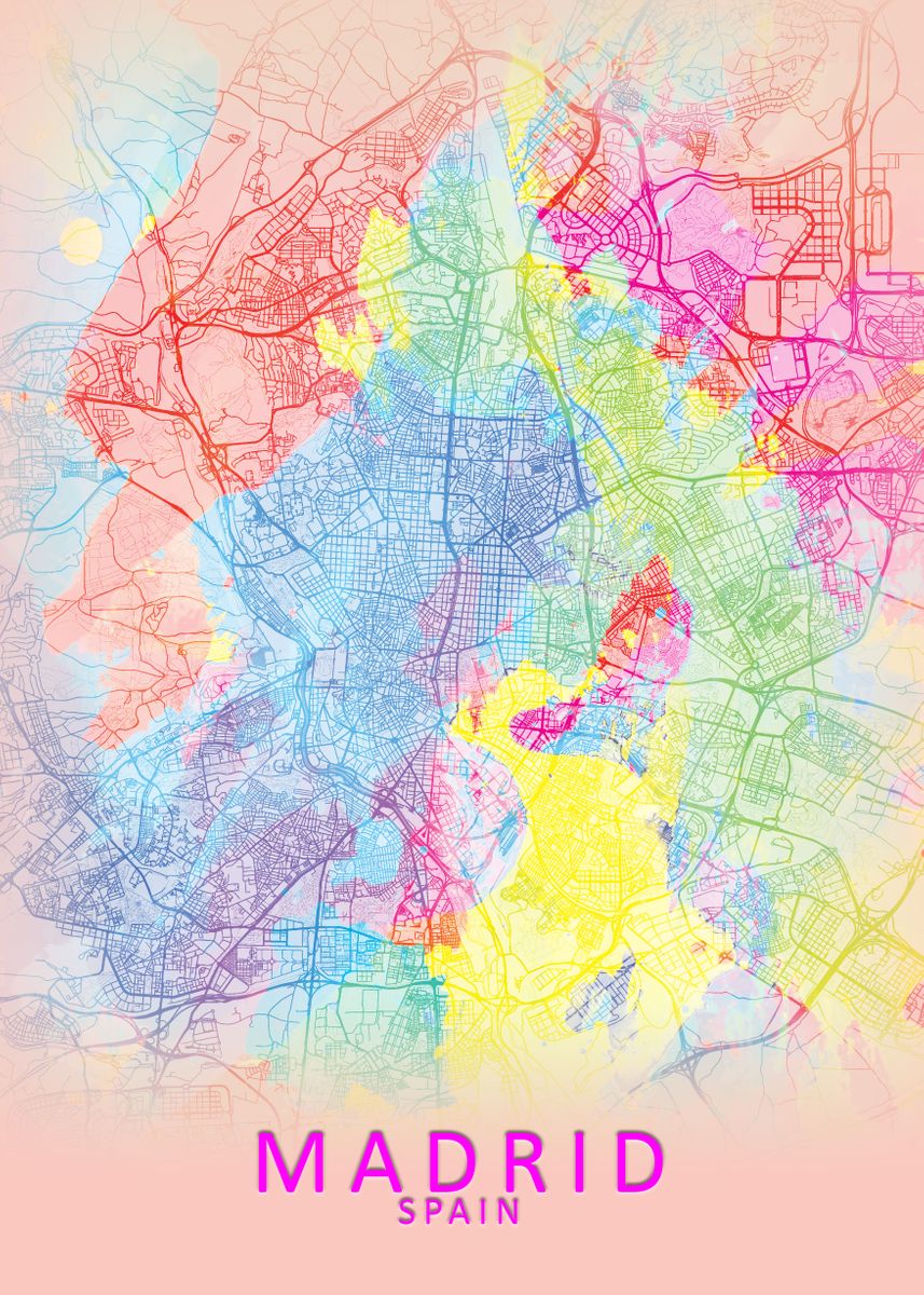 'Madrid Colour Splash City ' Poster by City Map Art Prints | Displate