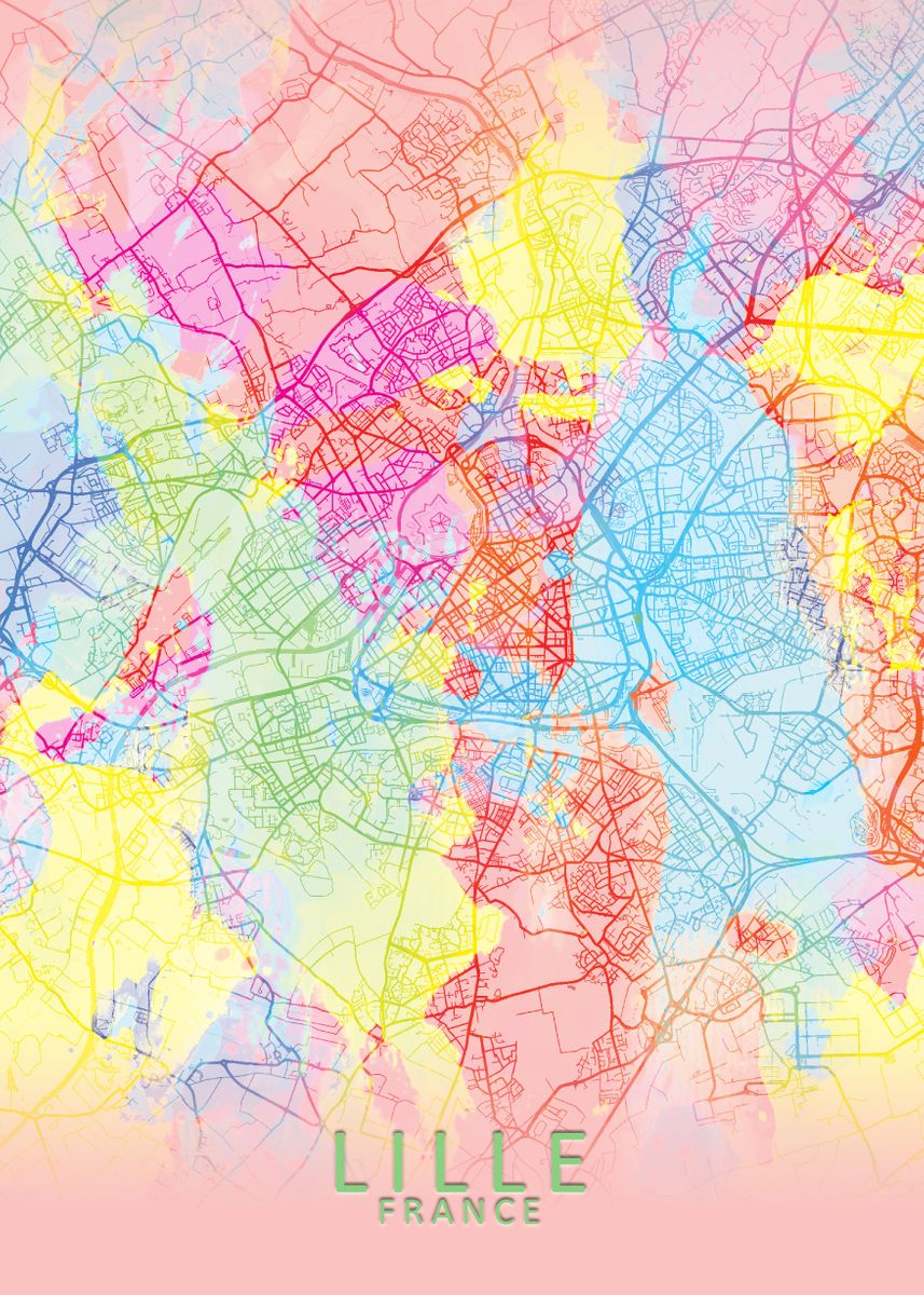 'Lille Splash City Map' Poster by City Map Art Prints | Displate