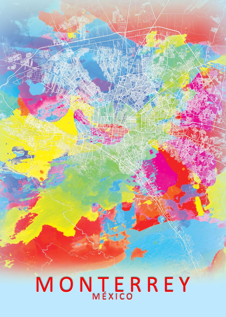 'Monterrey Splash City Map' Poster, picture, metal print, paint by City ...