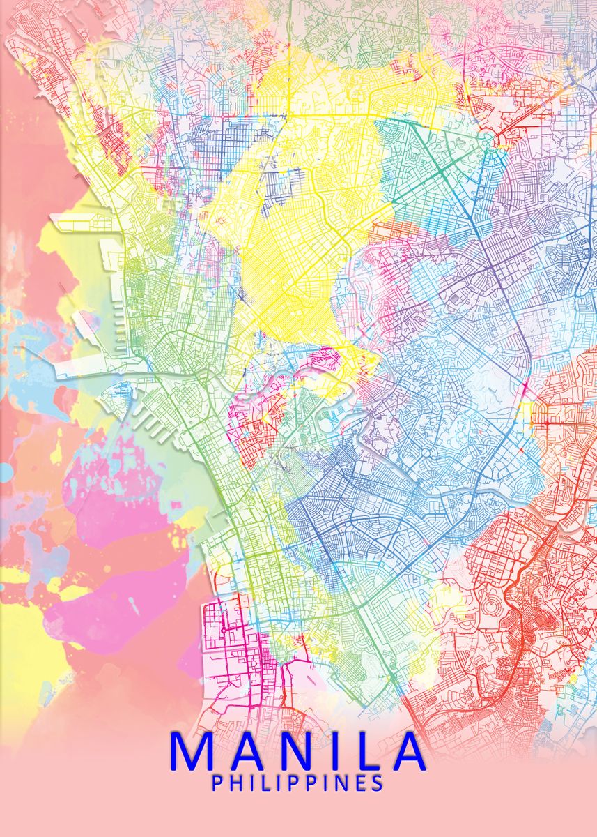'Manila Colour Splash City ' Poster by City Map Art Prints | Displate