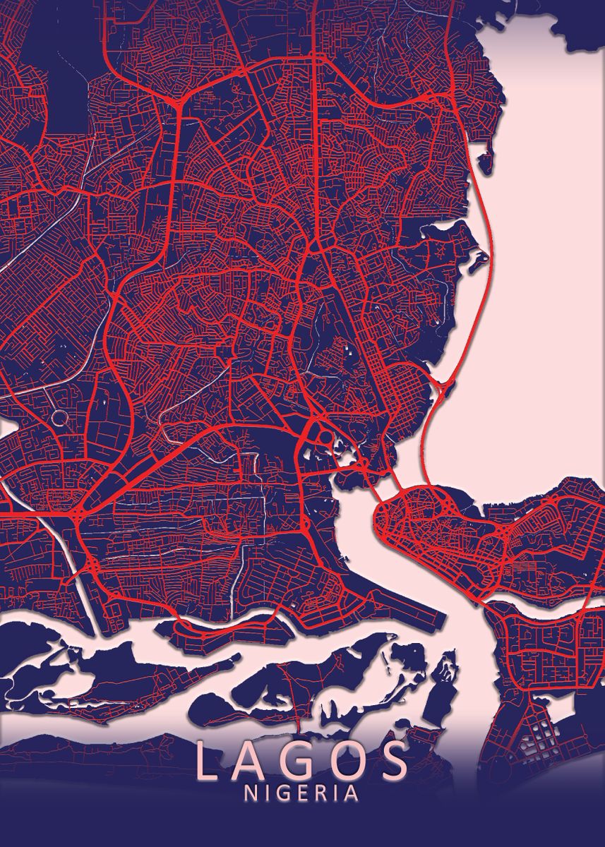 'Lagos Blue City Map' Poster, picture, metal print, paint by City Map ...