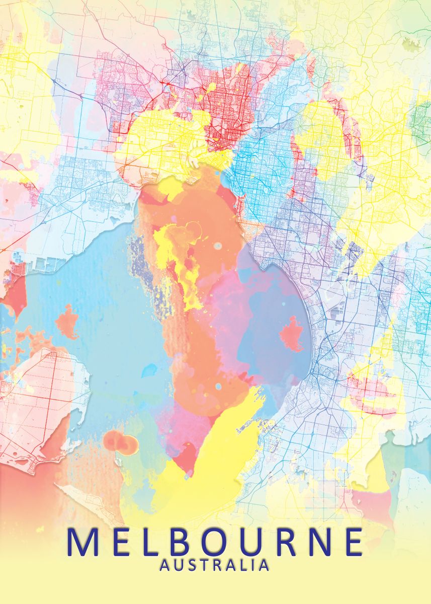 'Melbourne Splash City Map' Poster by City Map Art Prints | Displate