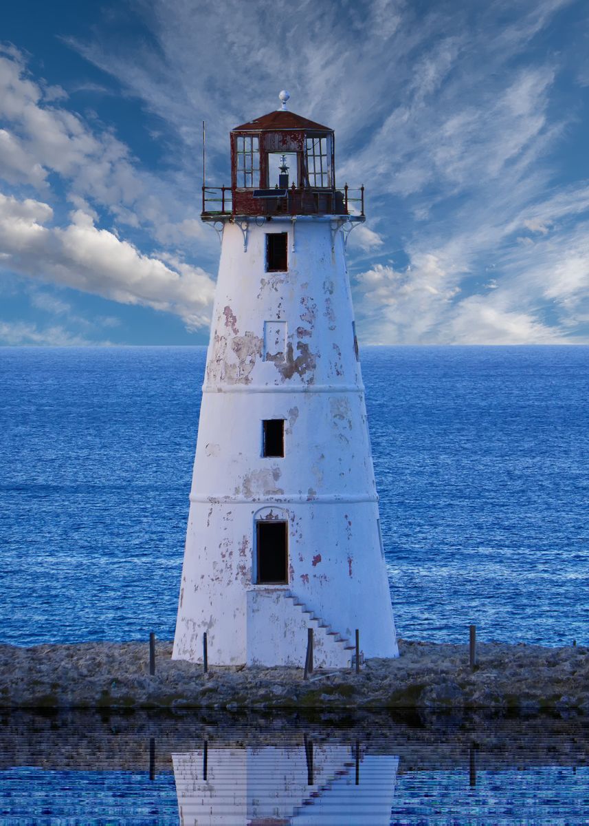'Lighthouse on Narrow Land' Poster, picture, metal print, paint by ...